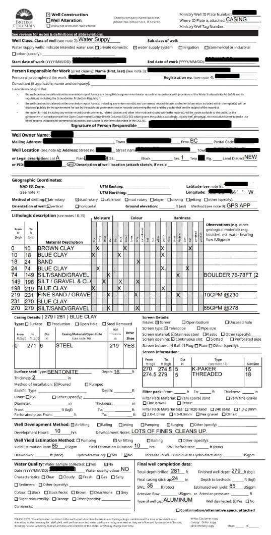 British Columbia GWELLS Database Water Well Records